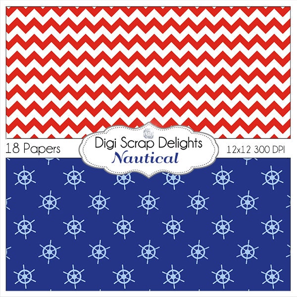 SALE 1.75 Nautical Digital Papers Red White Blue | Etsy