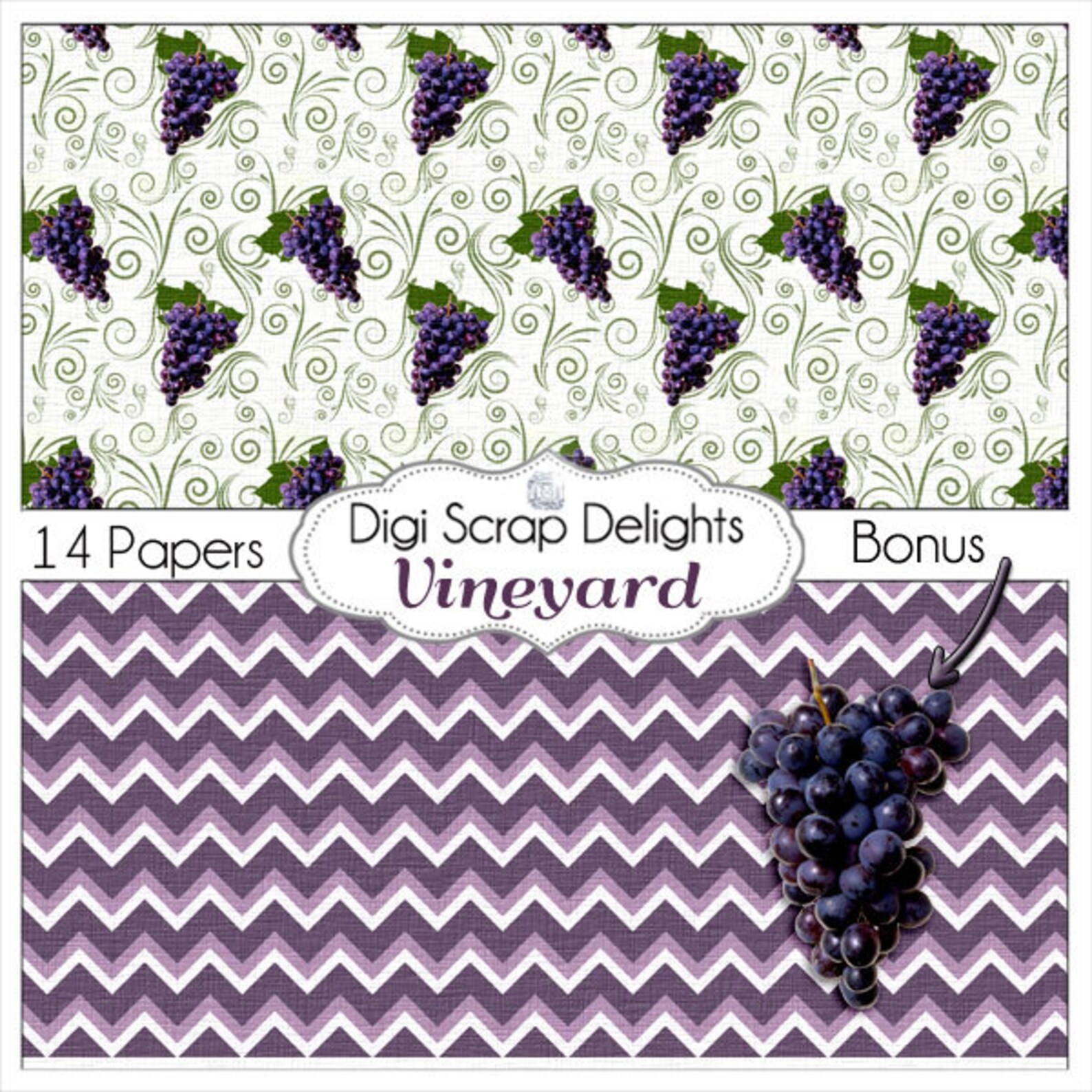 SALE 1.75 Grape Vineyard Digital Papers in Purples Green and - Etsy