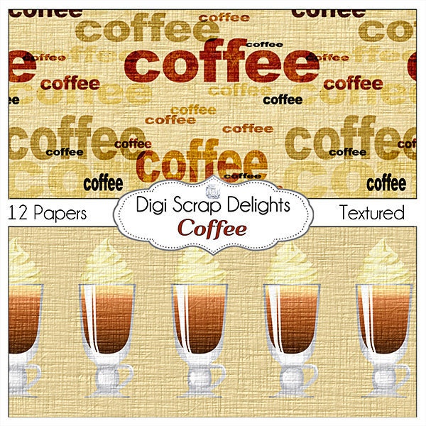 SALE 1.75 Coffee Scrapbook Papers Coffee Clip Art for Digital | Etsy