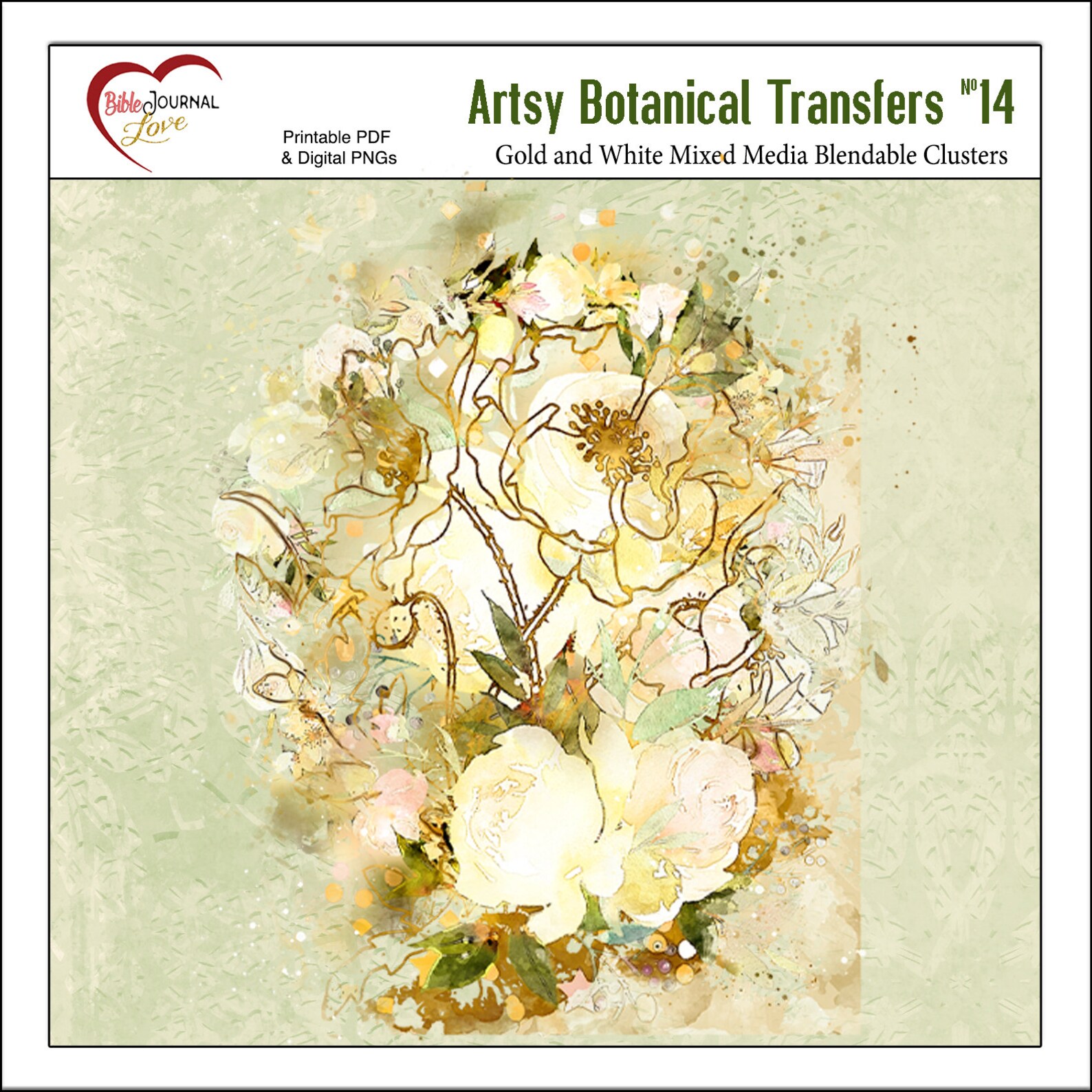 Sale: Artsy Botanical Blendable Transfers Gold and White Flowers Set 14 ...