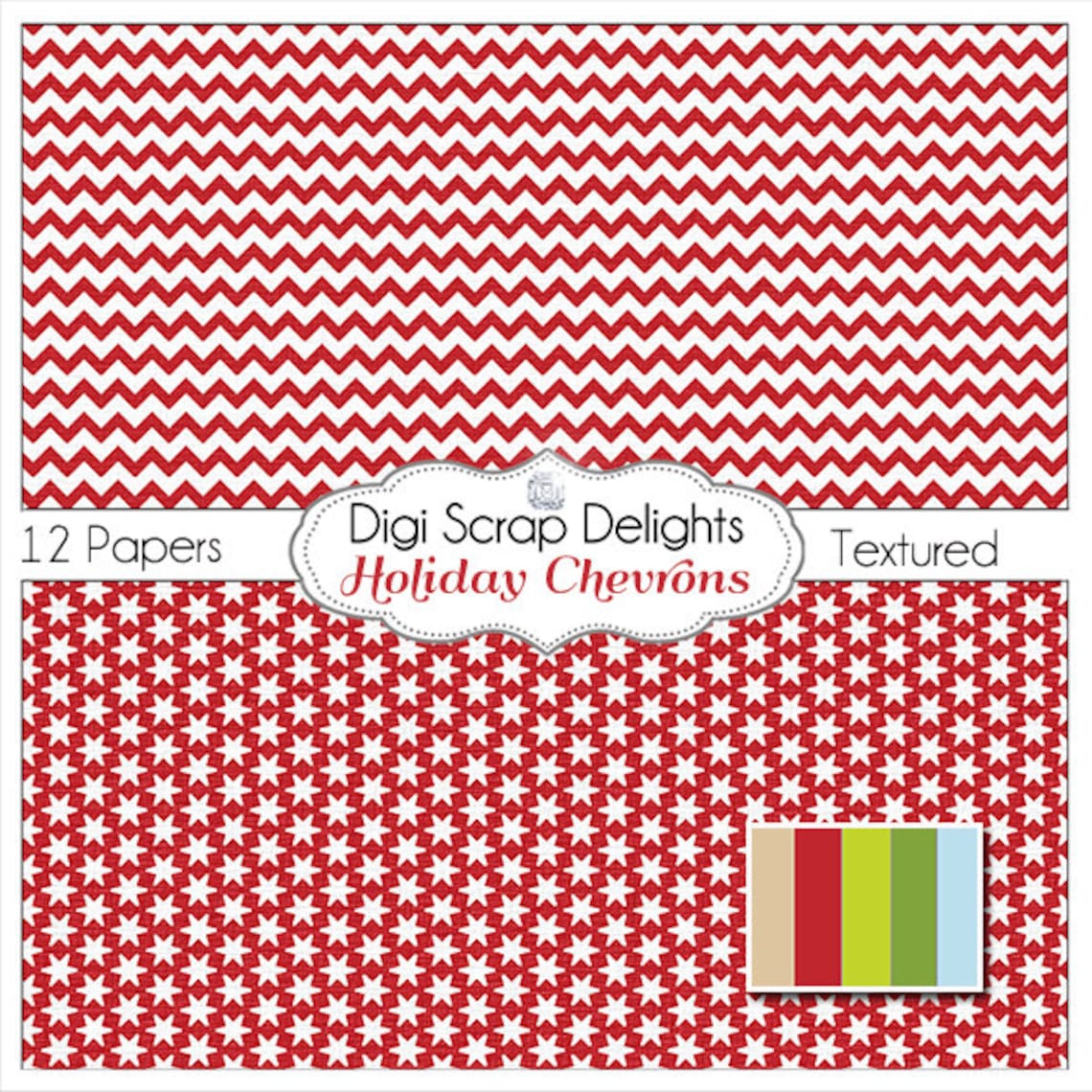 Christmas Chevron Digital Papers Holiday Red Green Blue | Etsy