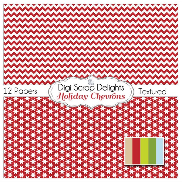 Christmas Chevron Digital Papers Holiday Red Green Blue | Etsy