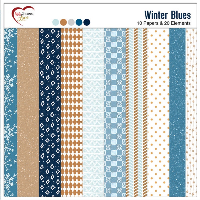 Winter Blues Mini Digital Scrapbooking Kit 10 Papers 20 | Etsy