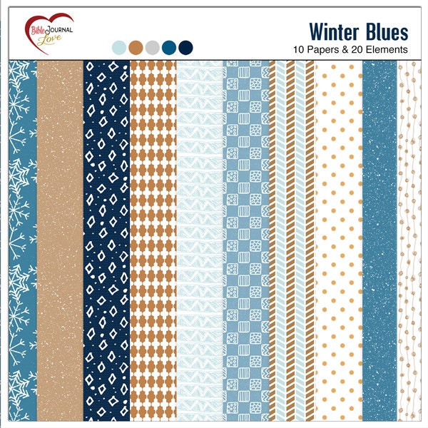 Winter Blues Mini Digital Scrapbooking Kit 10 Papers 20 Elements - Etsy
