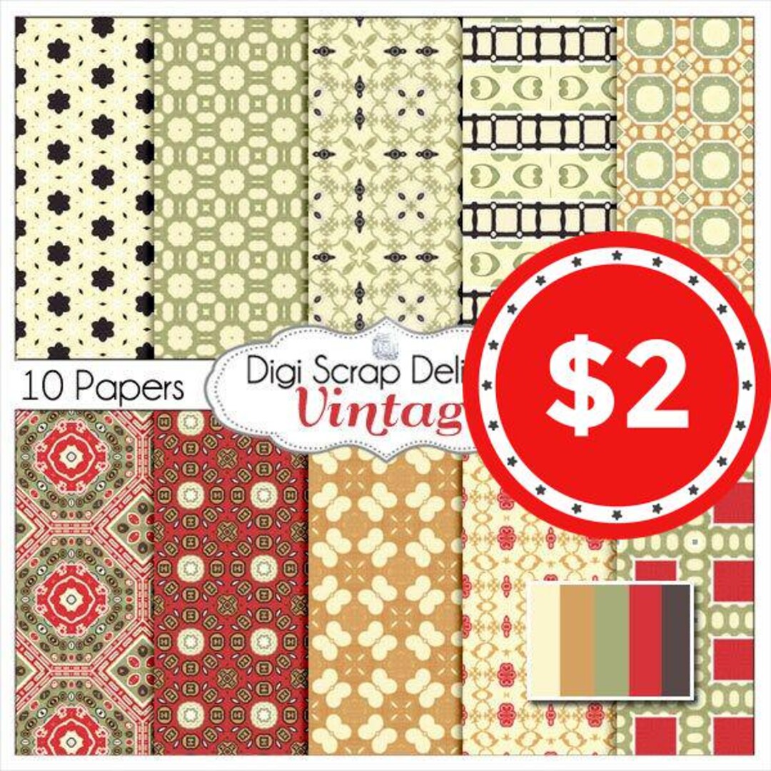 Vintage Scrapbook Paper 1930 in Red, Tan, Brown, Black Digital ...