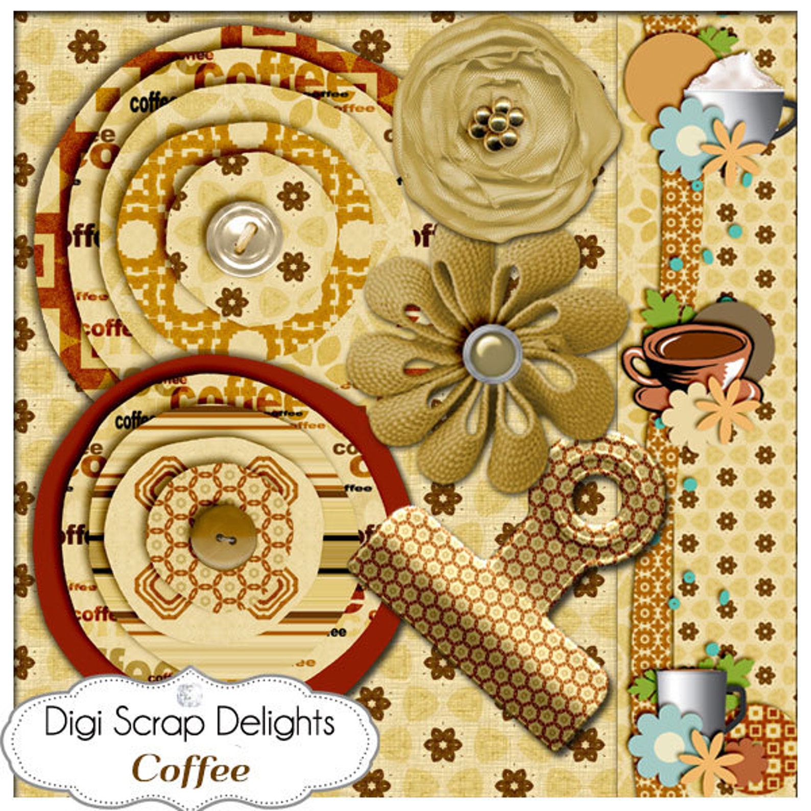 Coffee Digital Scrapbook Kit coffee Clip Art for Scrapbooking, Web ...