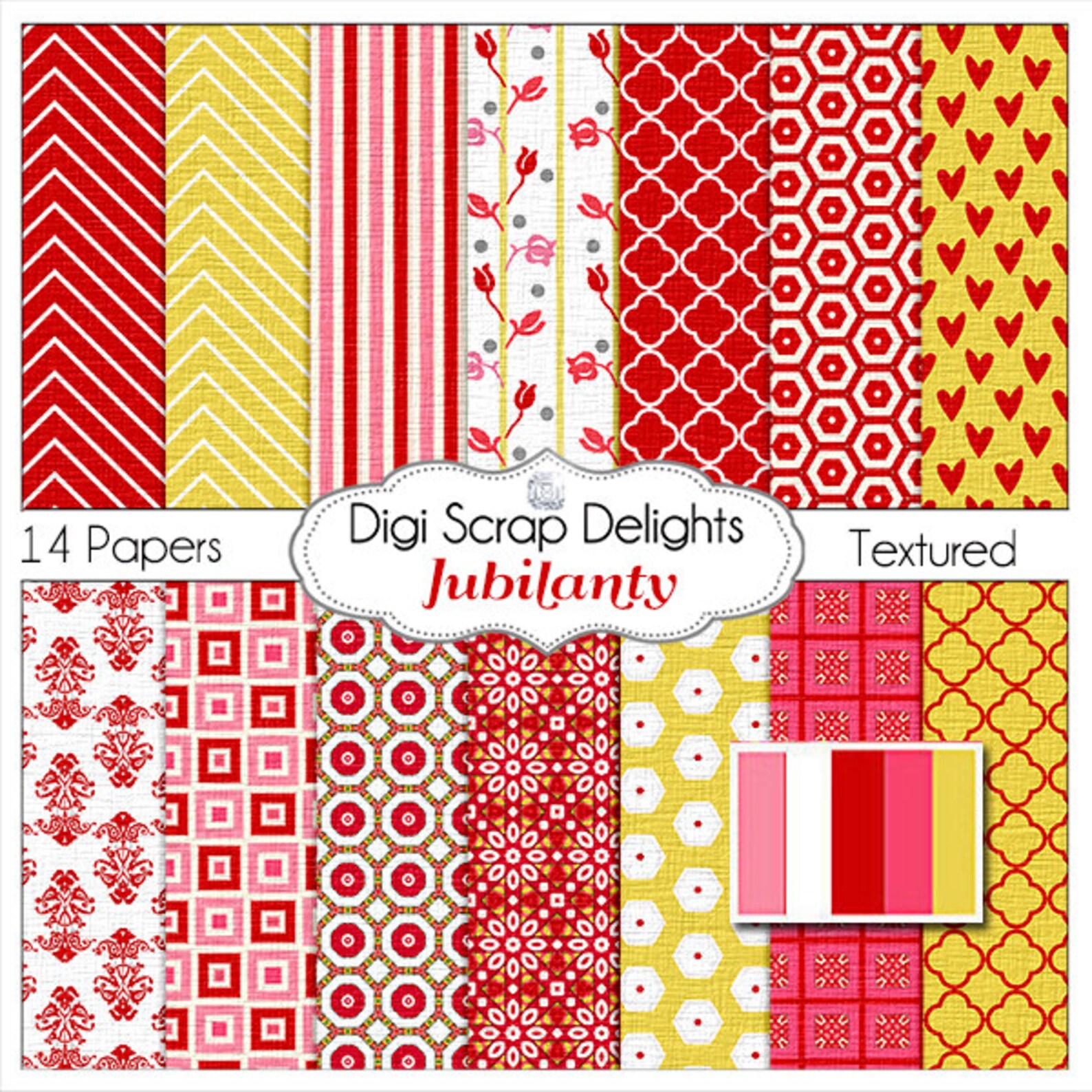 Valentine Digital Papers in Red Pink and Yellow Gold - Etsy