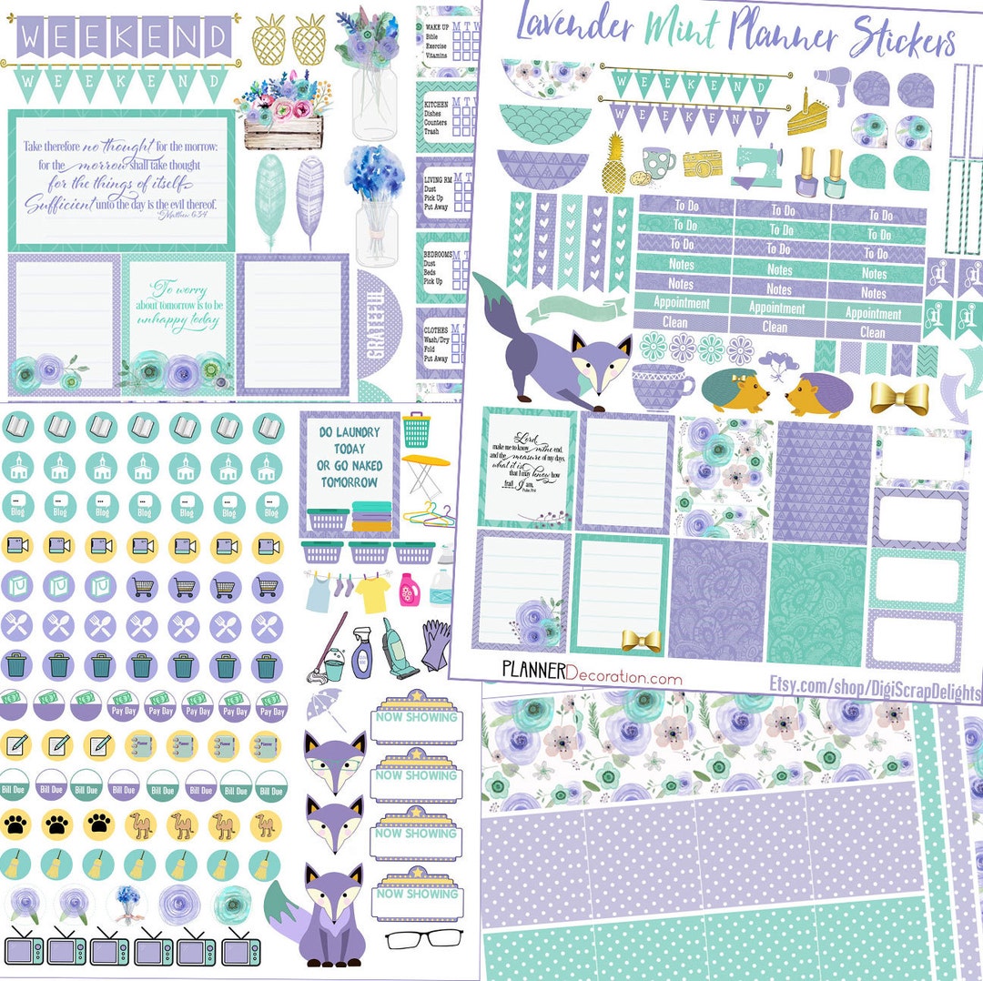 Lavender Mint Planner Stickers Kit: Foxes, Hedgehogs (printable) - Etsy