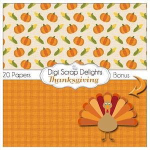 Thanksgiving Digital Papers W Turkey, Pilgrim, Pumpkin, for Digital ...