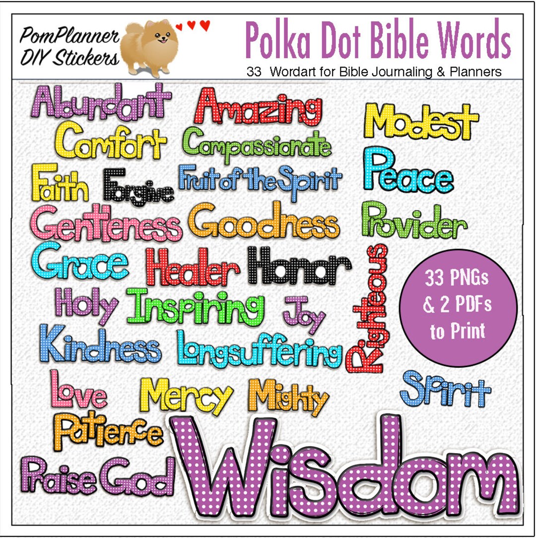 Polka Dot Bible Word Art Stickers: 33 Pngs, 2 Pdfs (digital Download ...