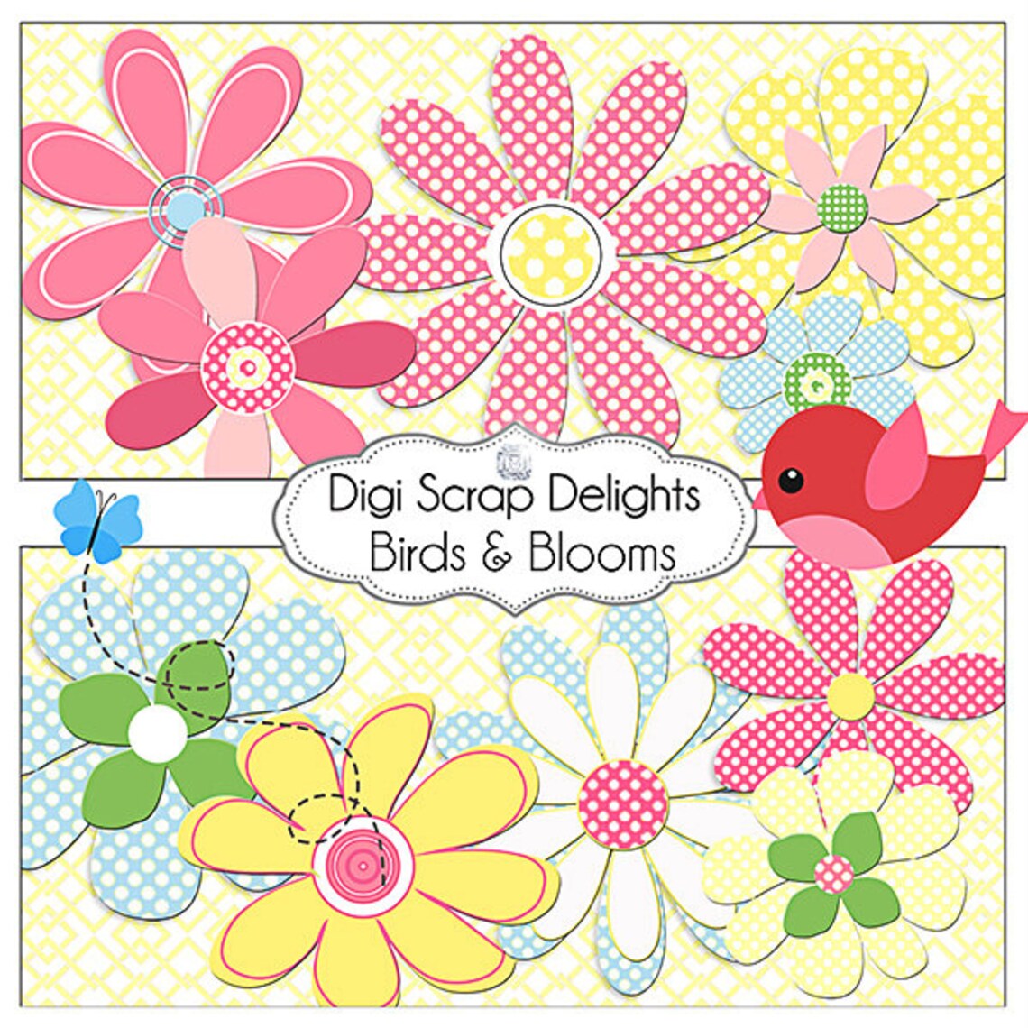 Birds N Blooms Scrapbook Kit, Flowers Clip Art (digital Download) - Etsy