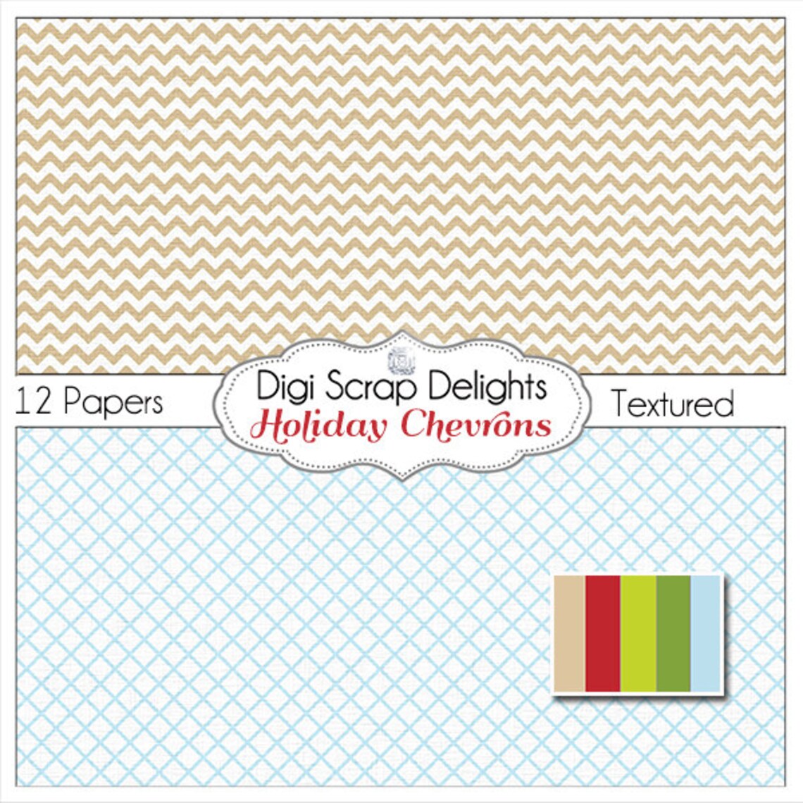 Christmas Chevron Digital Papers Holiday Red Green Blue | Etsy