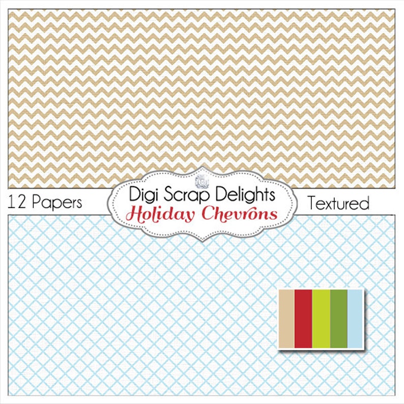 Christmas Chevron Digital Papers Holiday Red Green Blue | Etsy
