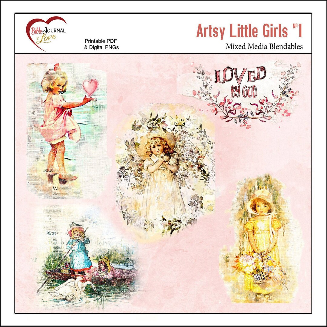 Artsy Little Girls Blendable Transfers Set 1 Vintage Mixed Media ...