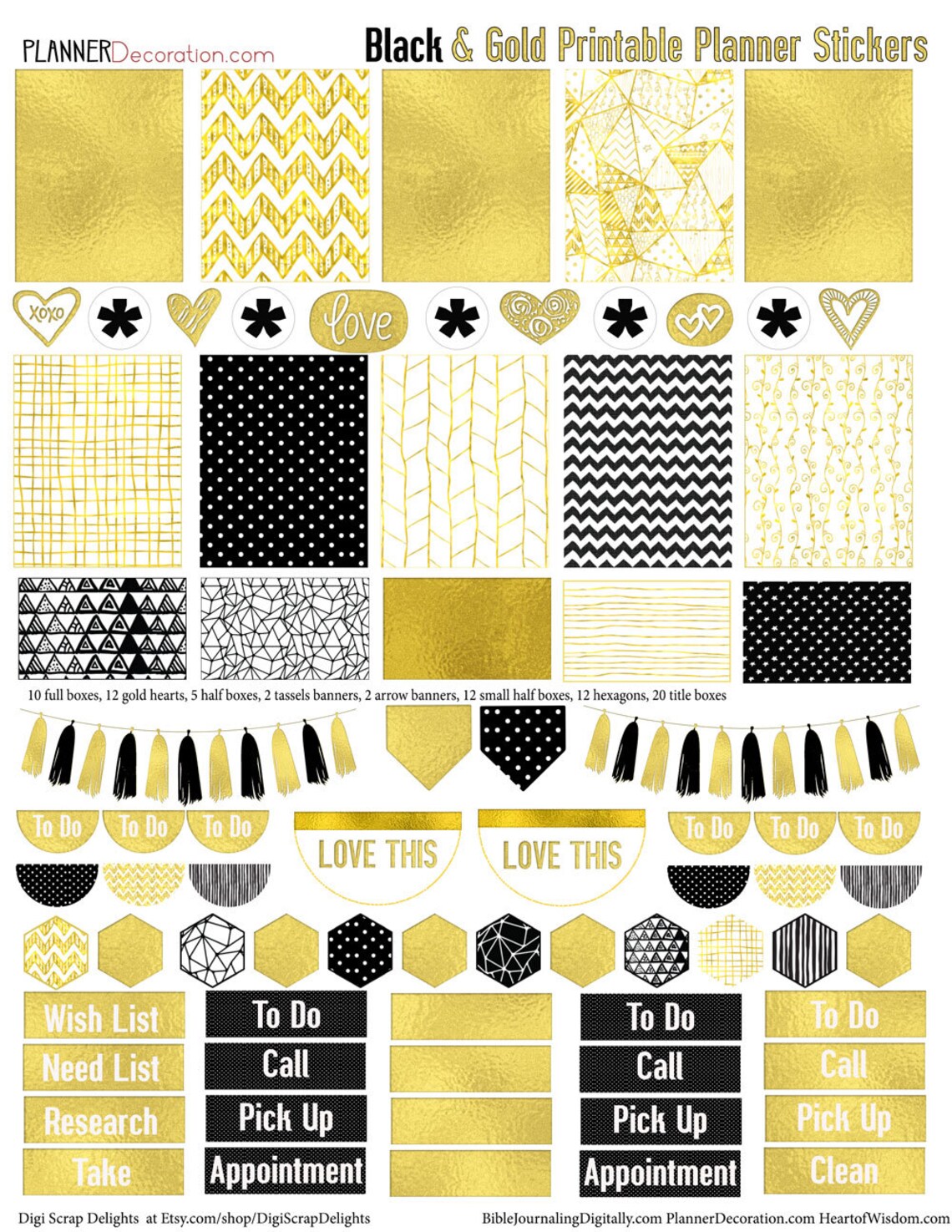 Planner Kit Stickers Gold and Black Foil Printable Planner - Etsy Canada