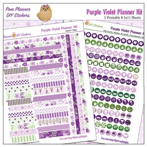 Planner Kit! Purple Violet Printable Stickers / 5 Pdf Clip Art, Washi ...