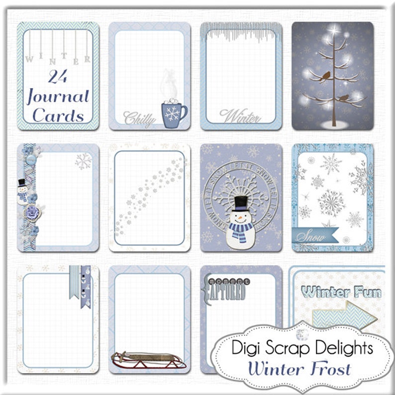 Winter Frost Digital Scrapbook Bundle Blue Papers & 100 | Etsy