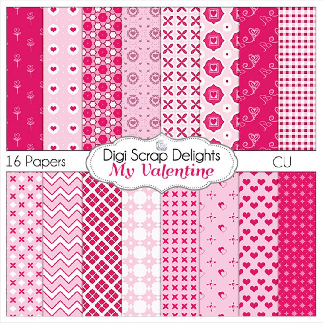 Valentine Papers for Digital Scrapbooking, Crafts, Cards, Pink Hearts ...