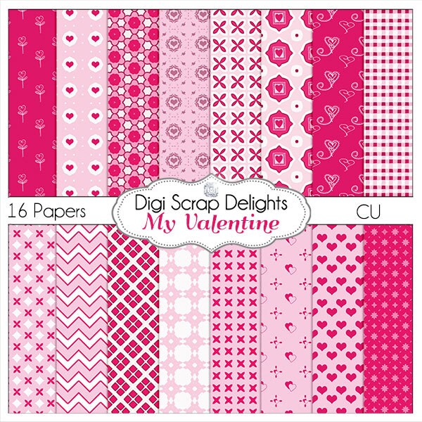 Valentine Papers for Digital Scrapbooking Crafts Cards Pink | Etsy