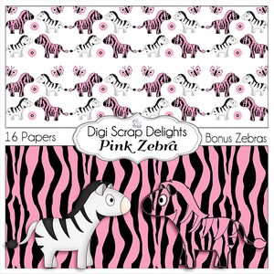 SALE 1.75 Pink Zebra Papers W Black Pink Zebra Clip Art for Birthday ...