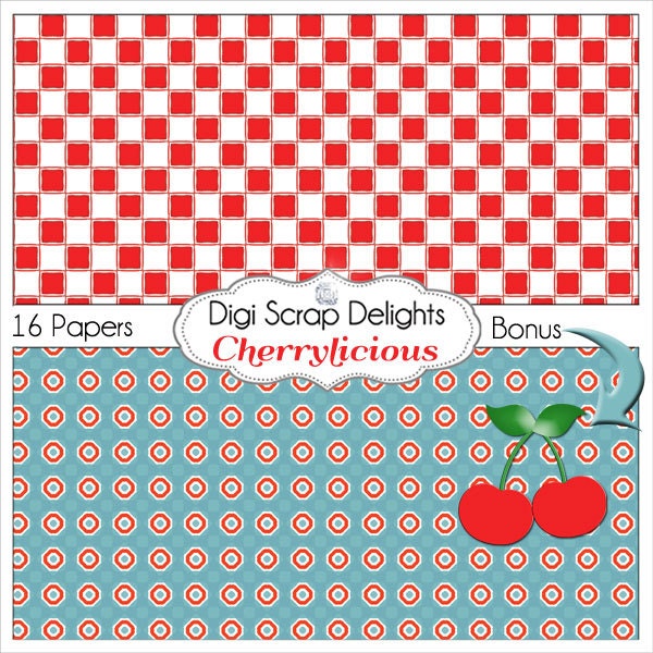 Red & Blue Aqua Digital Papers Cherrylicious Backgrounds for - Etsy