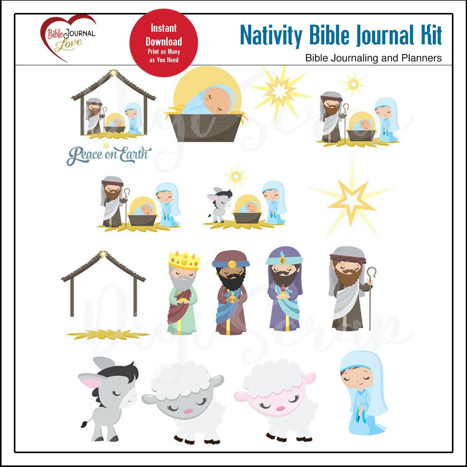 Nativity Clip Art Printable Christian Stickers for Bible | Etsy