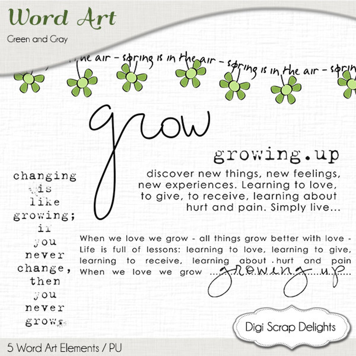 Green & Gray Digital Scrapbook Kit for Scrapbooking Card | Etsy