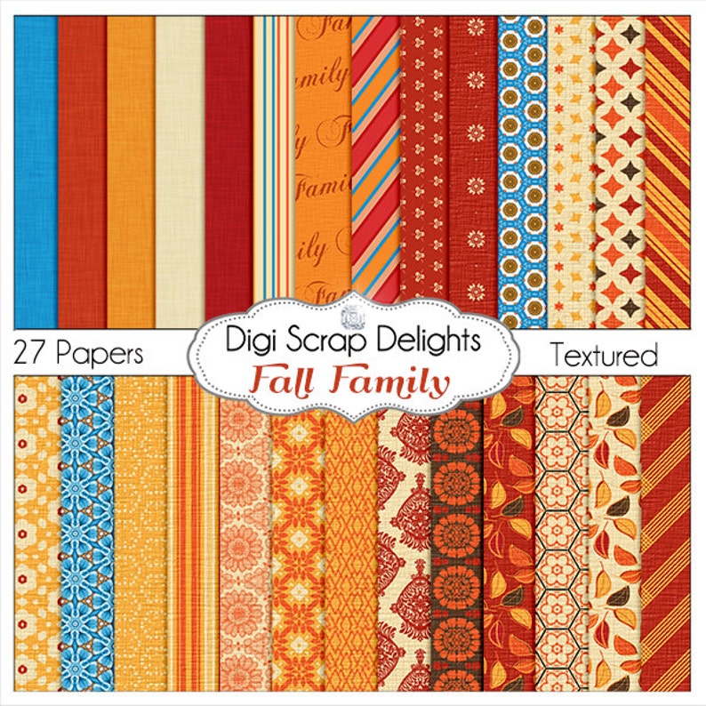 Fall Family Autumn Scrapbook Kit in Orange Brown Blue Red | Etsy