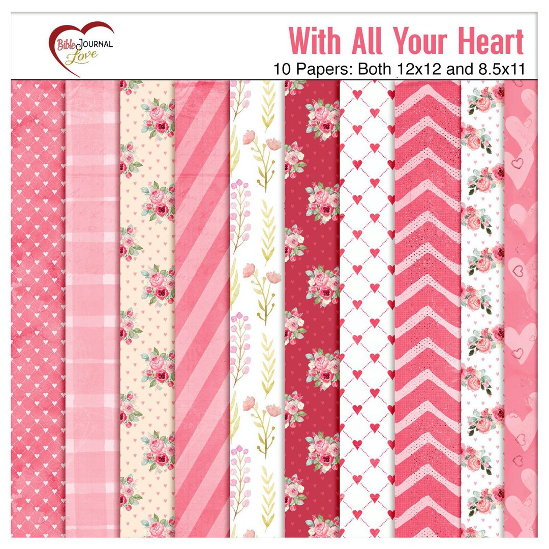 Valentine Heart Digital Papers Watercolor Hearts and Roses - Etsy