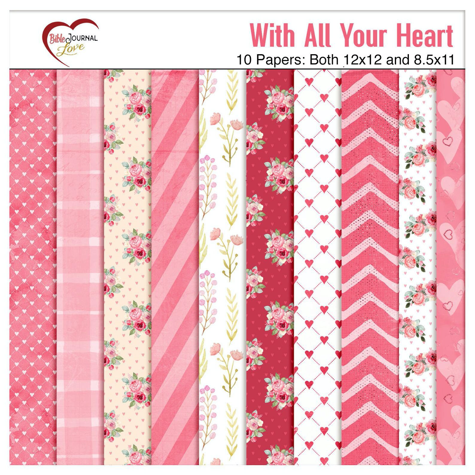 Valentine Heart Digital Papers Watercolor Hearts and Roses - Etsy
