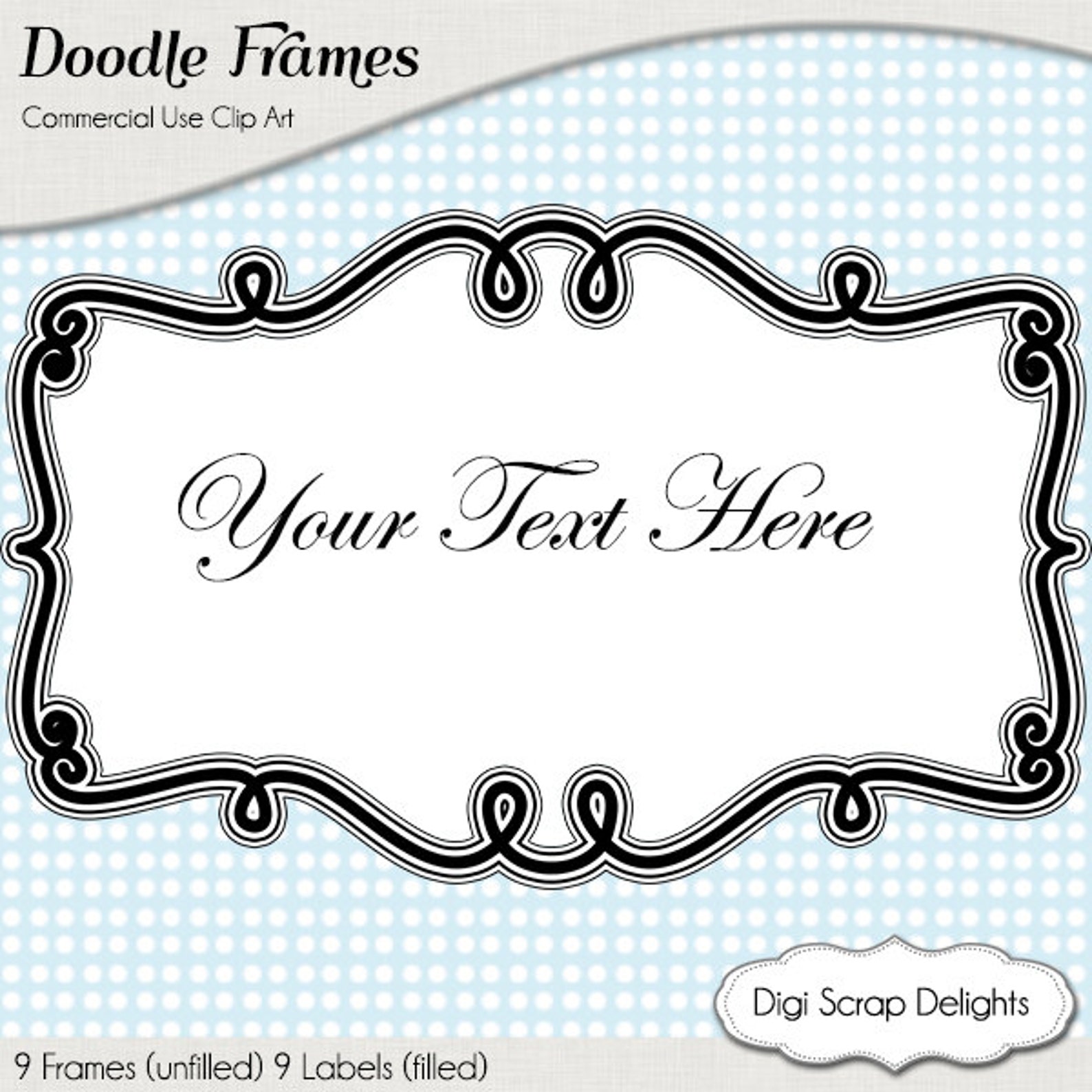 9 Digital Scrapbooking Doodle Frames // Clip Art Clipart // - Etsy