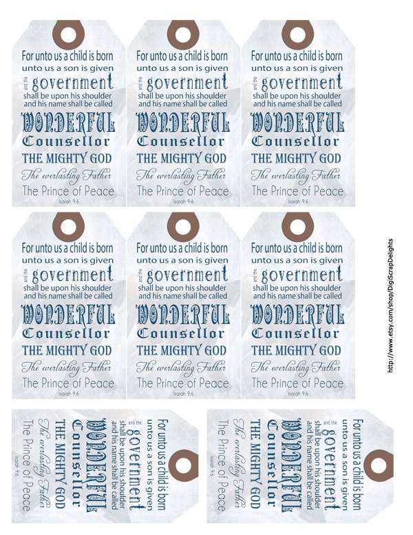 Printable Christmas Gift Tags Bible Verse - Isaiah 9:6 - Jesus is the ...