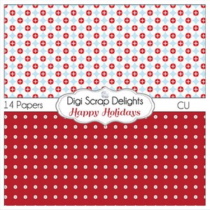 Happy Holidays Christmas Papers , Red, Green, Turquoise Digital ...