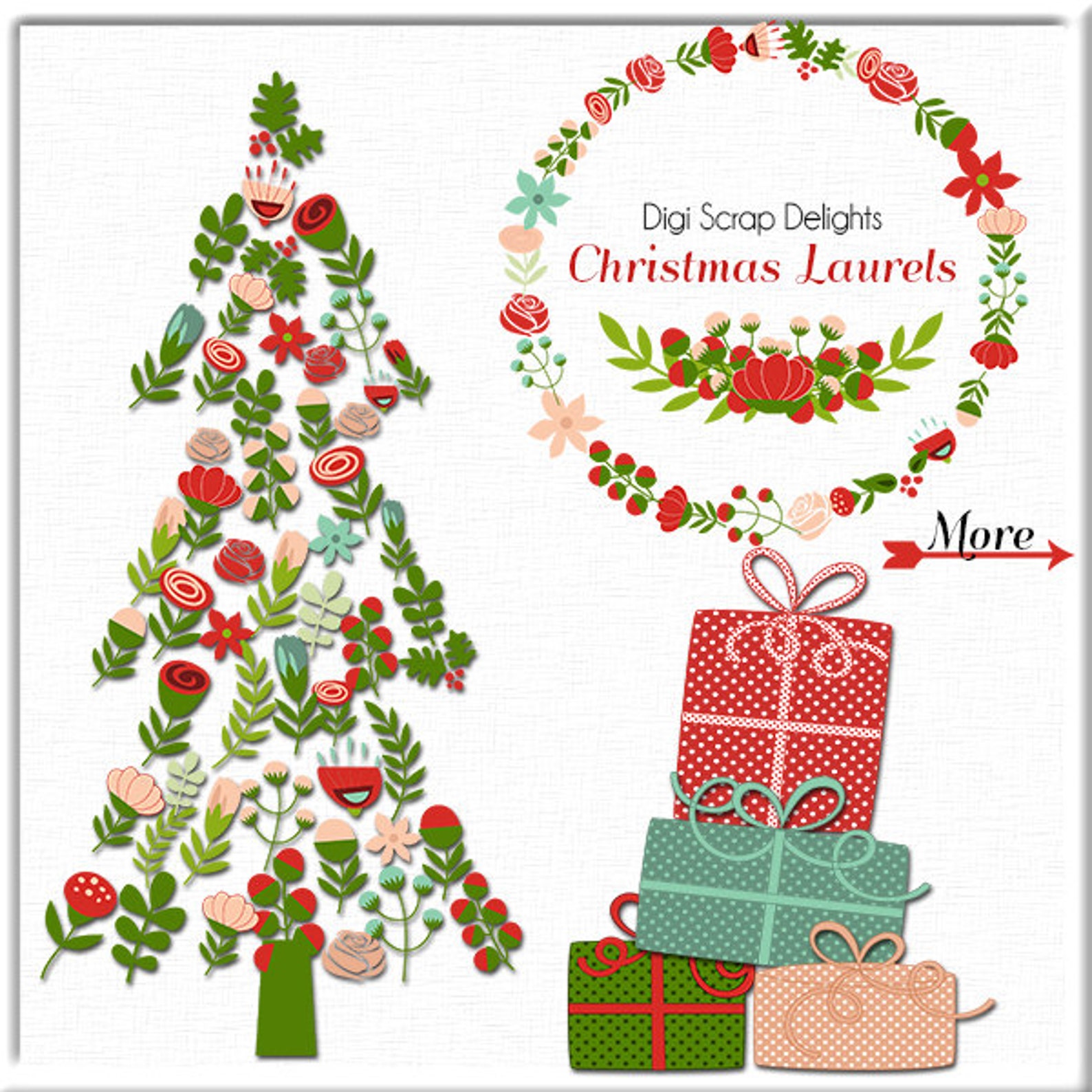 Christmas Clip Art Laurel Wreaths Nativity Banner Ribbons - Etsy