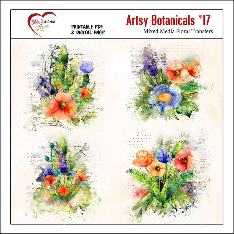 Artsy Wildflowers Botanical Transfers Set 17 Blendables Mixed - Etsy