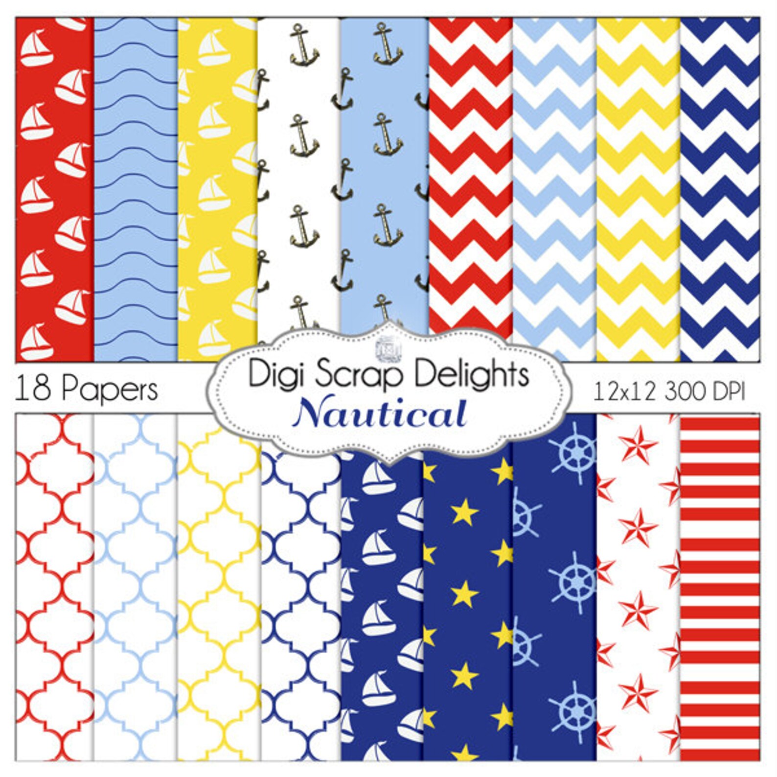 SALE 1.75 Nautical Digital Papers Red White Blue Sailboats - Etsy