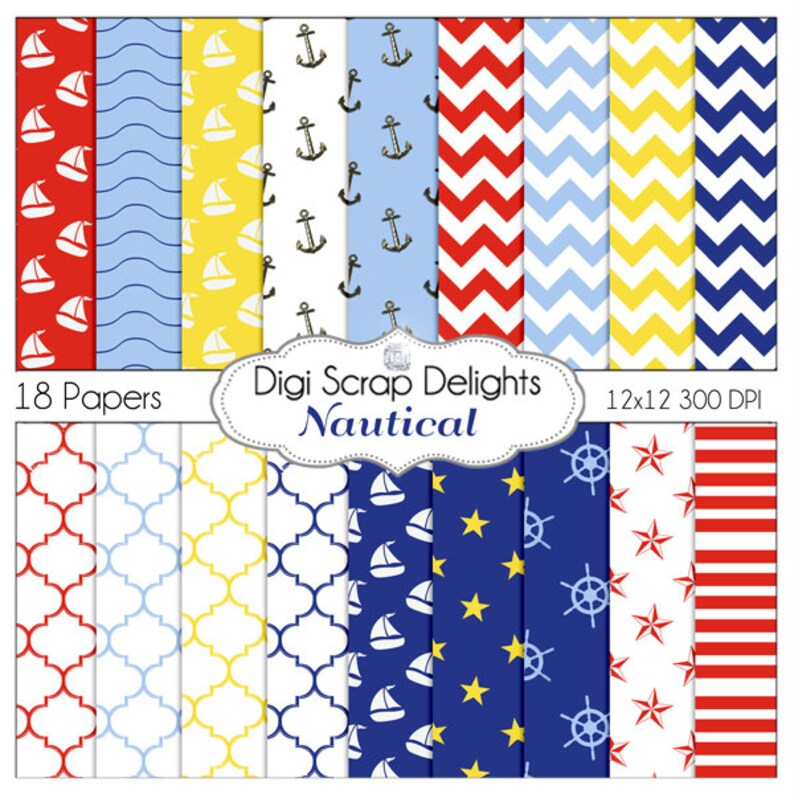 SALE 1.75 Nautical Digital Papers Red White Blue Sailboats - Etsy