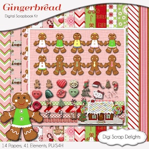 Gingerbread Digital Scrapbook Kit Clip Art in Pink Red - Etsy