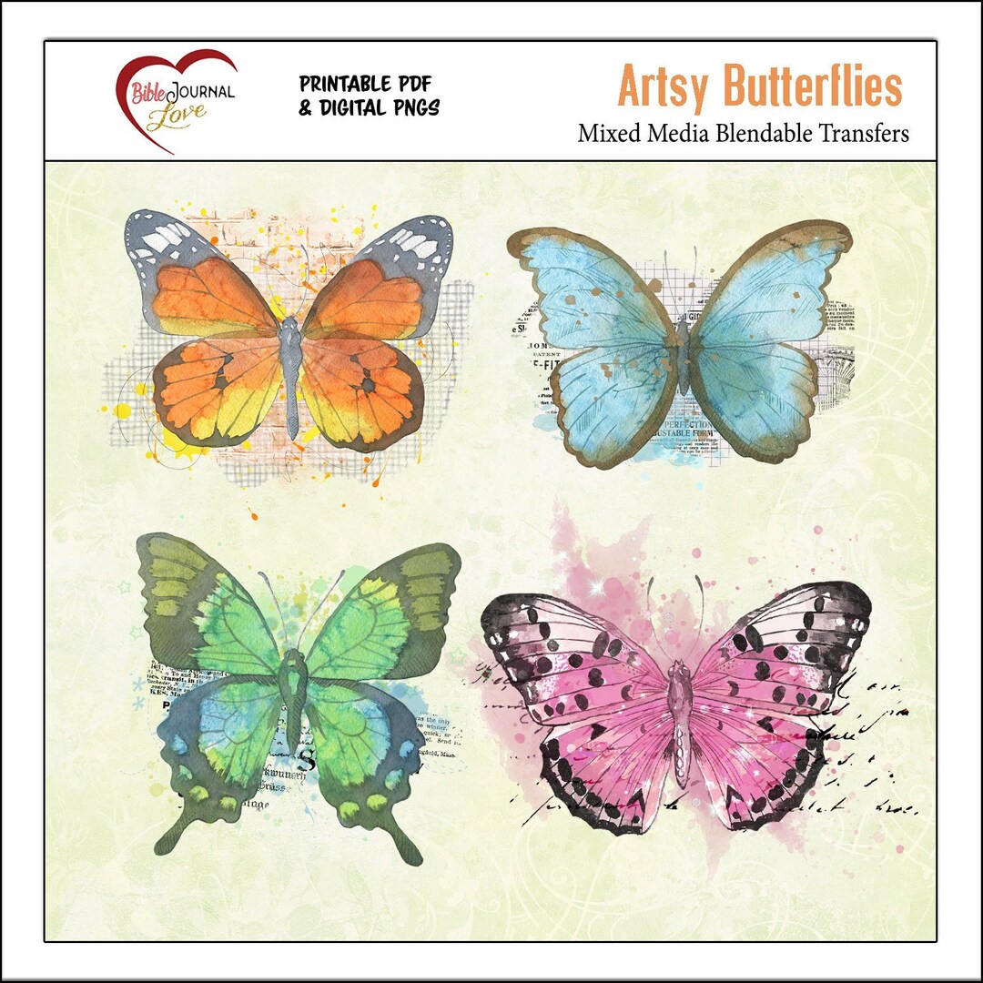 Butterfly Transfers: Blendable PNG & PDF for Art Journaling - Etsy