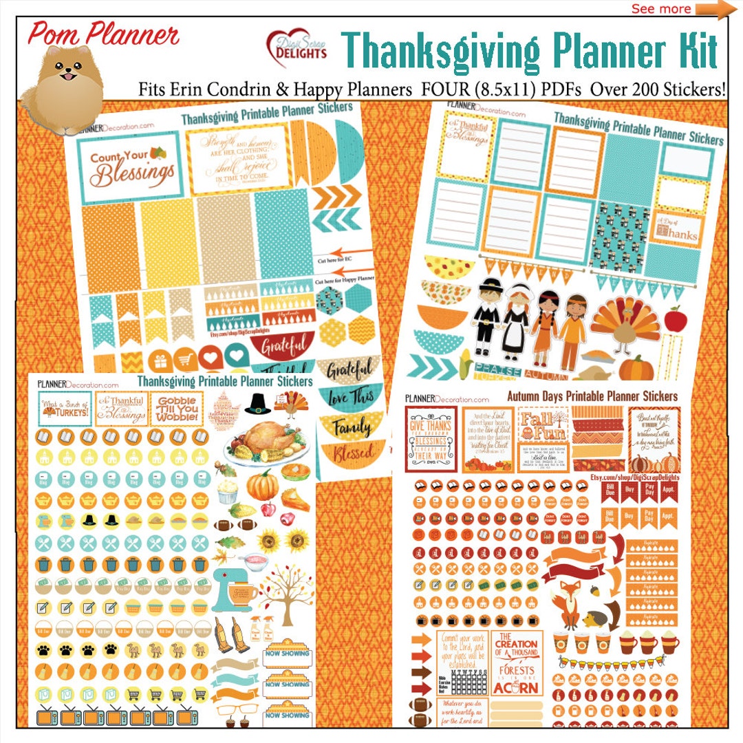 Planner Kit Stickers! Thanksgiving November Kit Printable Planner ...
