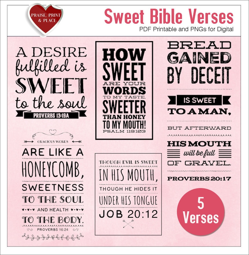 Sweet Bible Verses: BOTH Printable PDF and Pngs. Five - Etsy