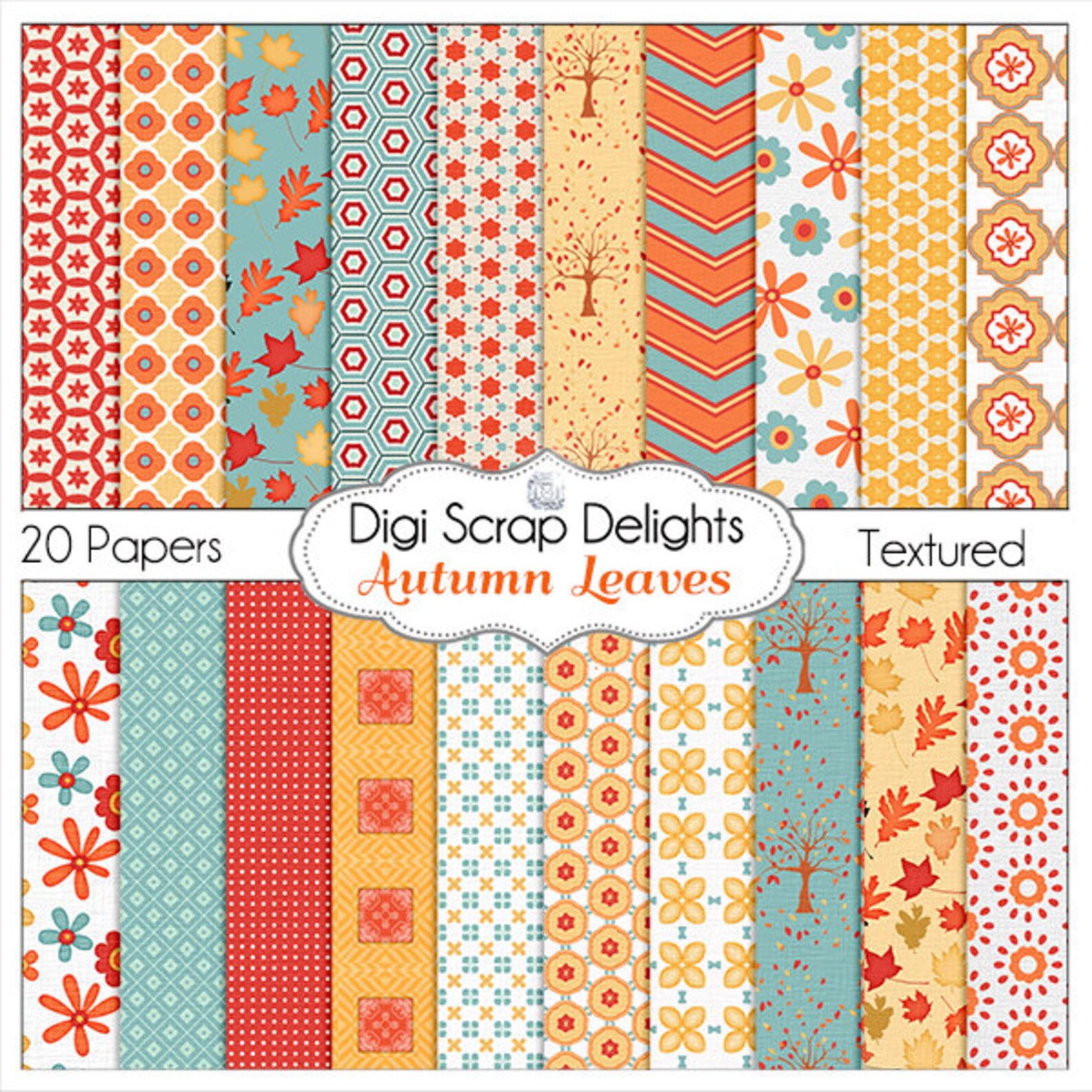Autumn Days Digital Scrapbook Kit in Orange Red Blue Red - Etsy