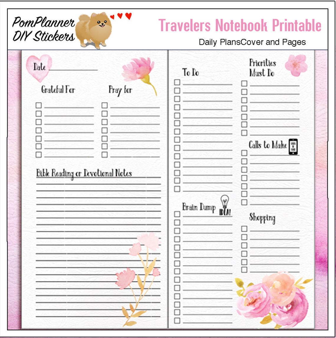 Travelers Notebook Daily Plans Cover & Pages with Lists: | Etsy