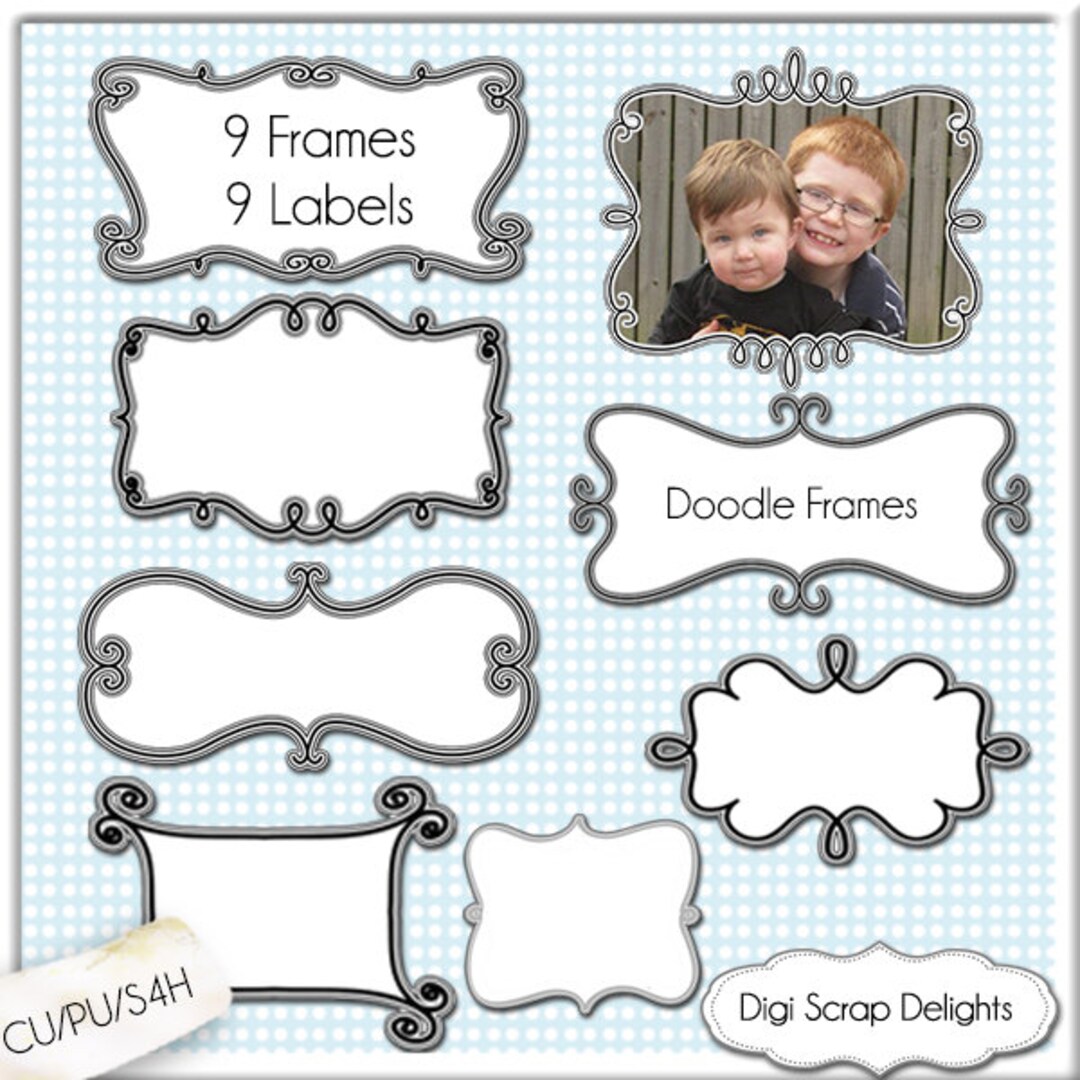 9 Digital Scrapbooking Doodle Frames // Clip Art Clipart // Decorative ...