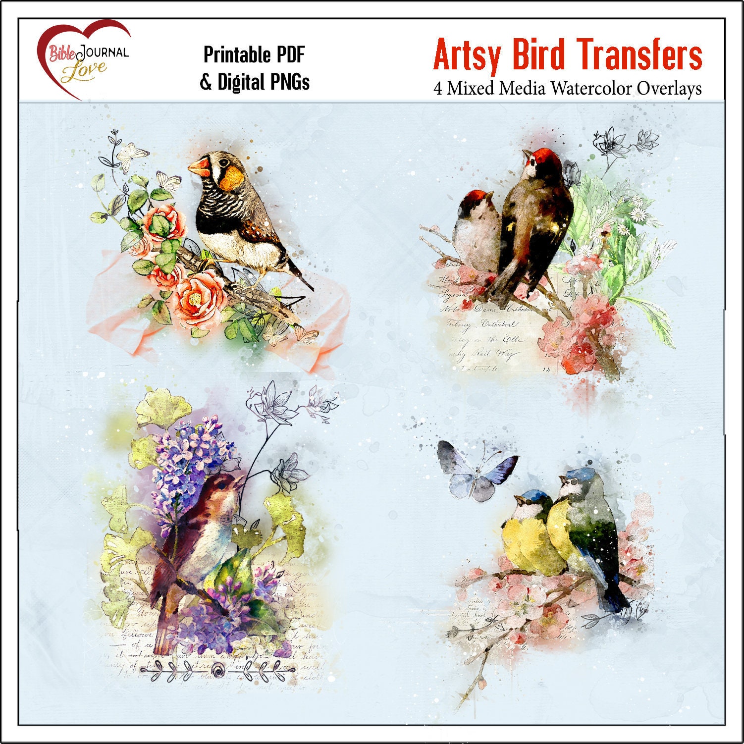 Artsy Bird Transfer. Blendables Set 10 Birds Flowers Herbs | Etsy