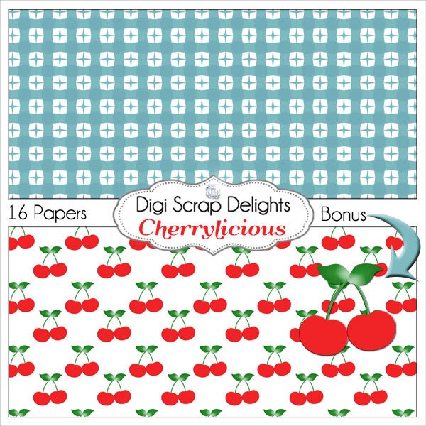 Red & Blue Aqua Digital Papers Cherrylicious Backgrounds for | Etsy