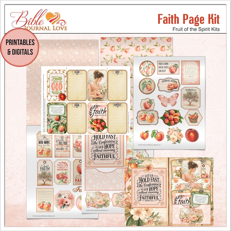 Faith Peach Bible Journal Kit | Scripture Tags & Pockets, 18 Page Junk ...