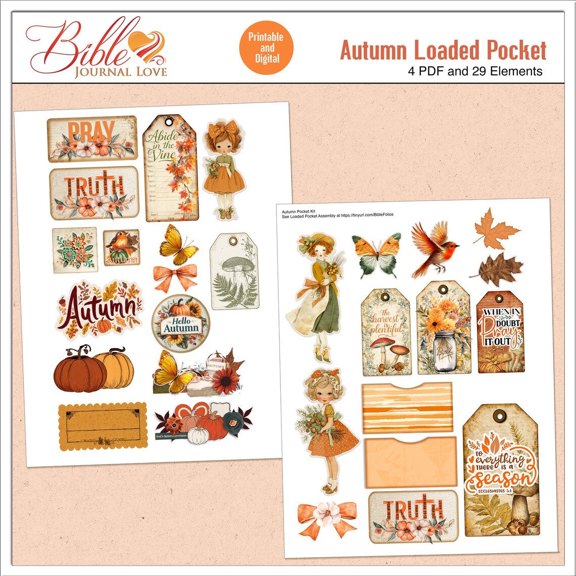 Autumn Faith Journaling Kit: Printable Ephemera, Tags, Pockets (PDF ...