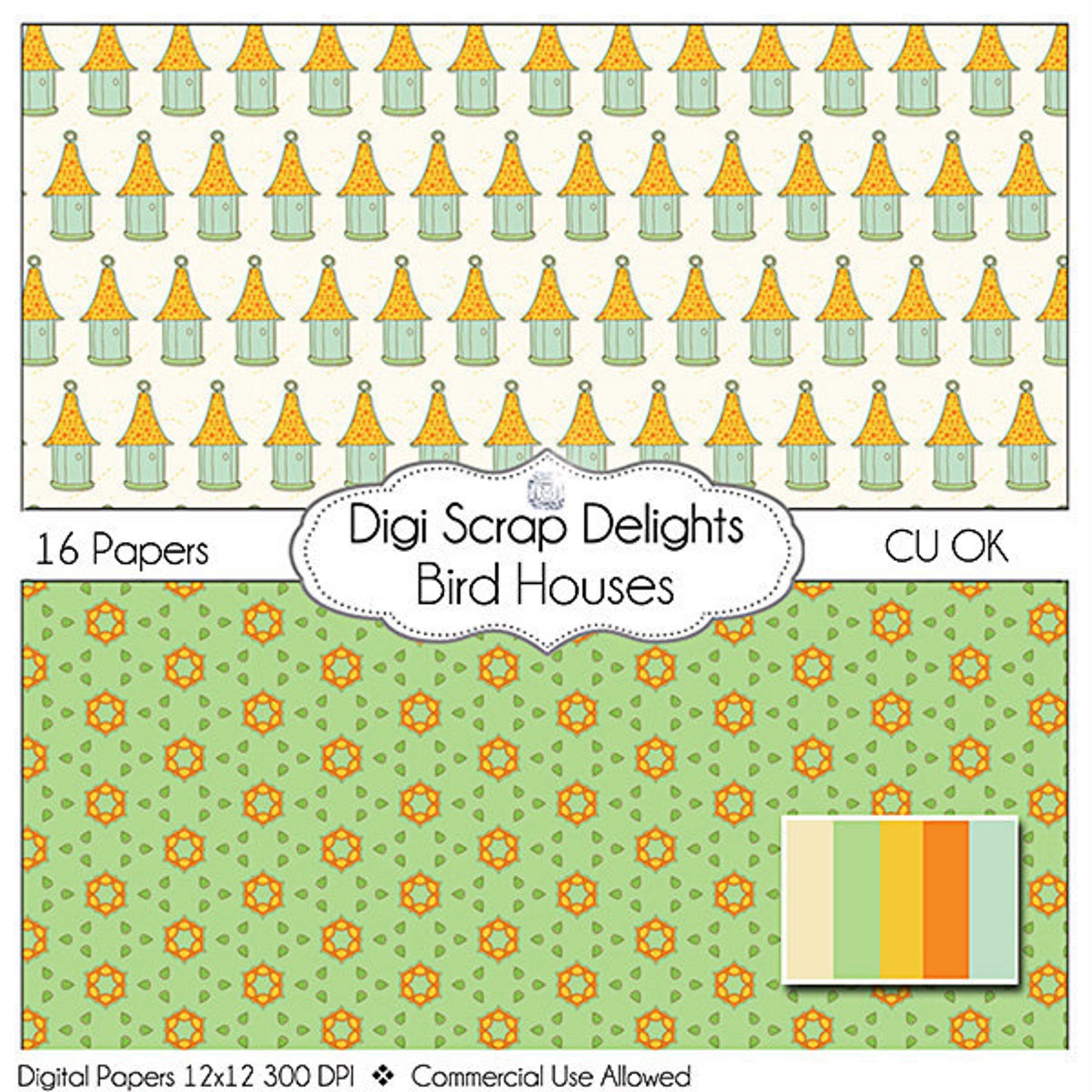 SALE 1.75 Bird Houses Digital Scrapbooking Scrapbook Paper in - Etsy
