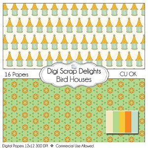 SALE 1.75 Bird Houses Digital Scrapbooking Scrapbook Paper in Orange ...